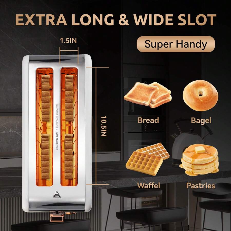 Toaster 4 Slice With Wide Slots, 2 Long Slot Toaster For Bagels Waffles ...