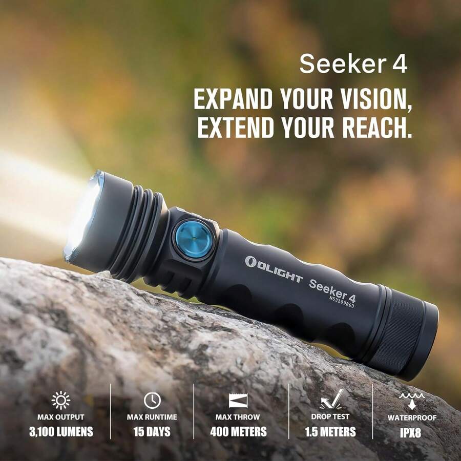 OLIGHT Seeker 4 Rechargeable Bright Flashlights, 3100 High Lumens USB-C ...