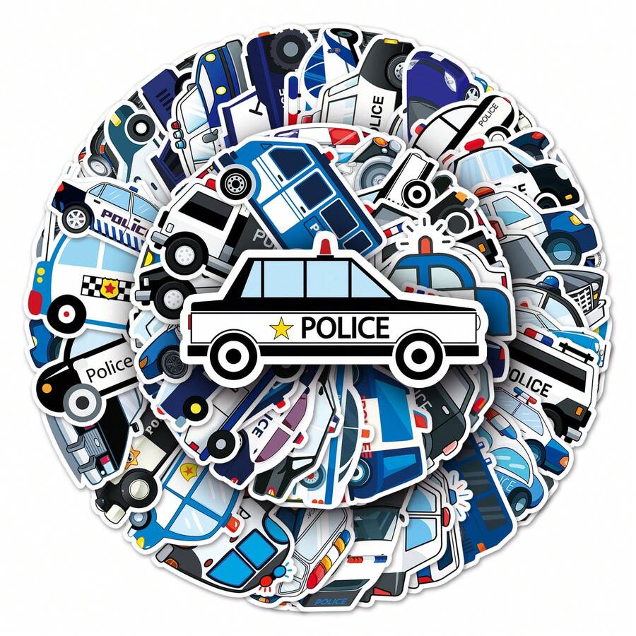 50pcs/Pack Police Car Cartoon Stickers For Laptop Refrigerator Suitcase ...