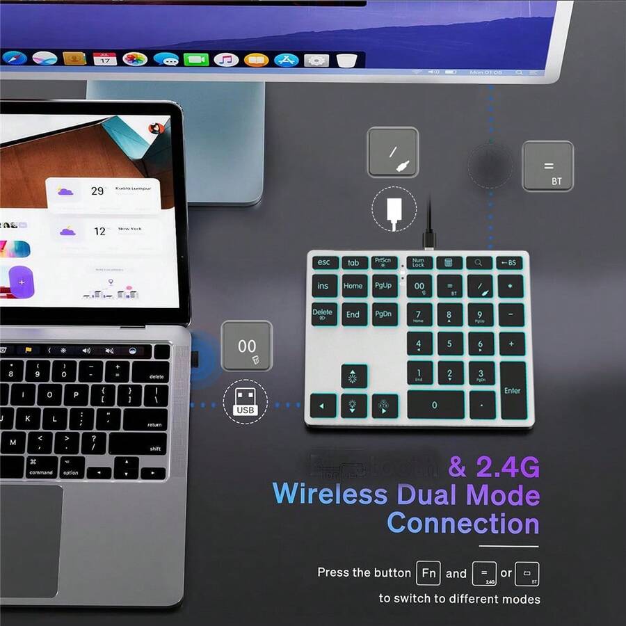 JOMAA 2.4G Wireless Both Wired Numeric Keypad Wireless Rechargeable ...