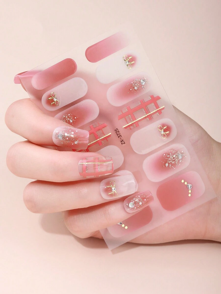 14 Fingers 3d Hot Stamping Rhinestone Butterfly Pattern Nail Stickers ...