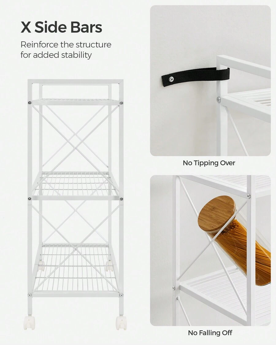 SONGMICS 3-Tier Metal Storage Rack With Wheels, Mesh Shelving Unit With ...