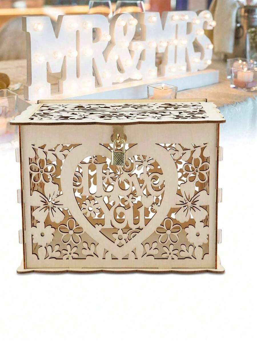 1 Set Wood Wedding Card Box With Lock And Cards Sign, Card Box For ...