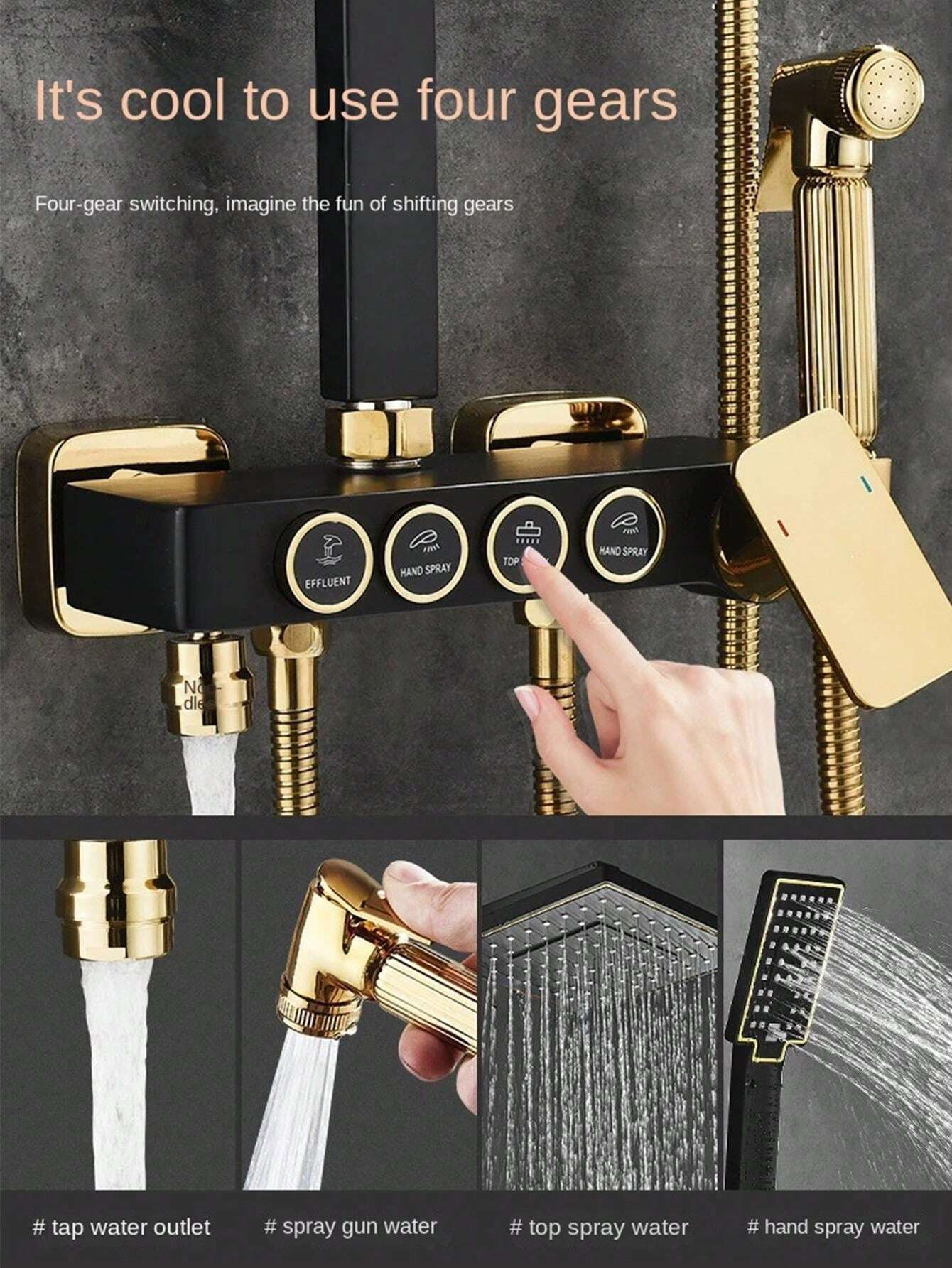 Shower Systems With 8inch Rain Shower Head And Handheld,Black Gold ...