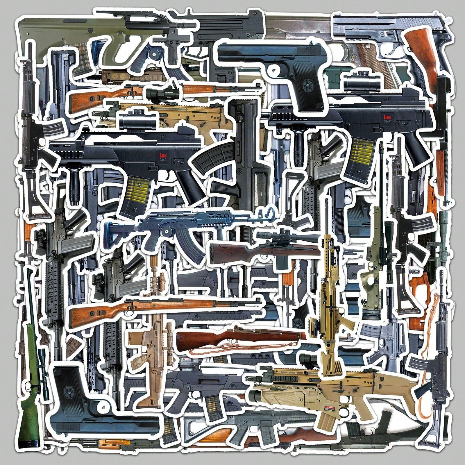 50pcs/Pack Firearms Pistols Guns Stickers For Laptop Refrigerator Suitcase Car Skateboard Album ...