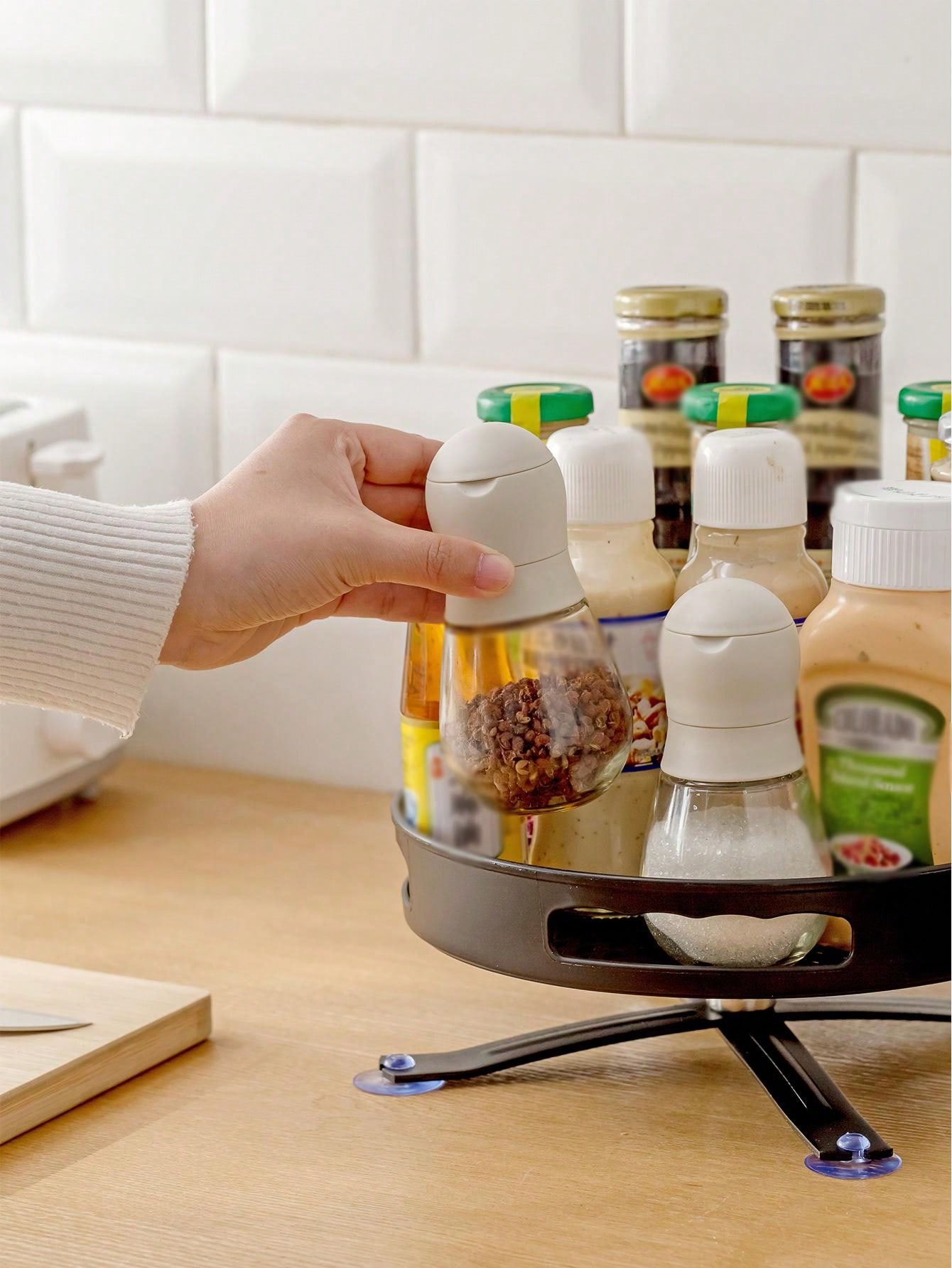 1pc Round Versatile Rotating Spice And Cosmetic Storage Rack - Perfect ...