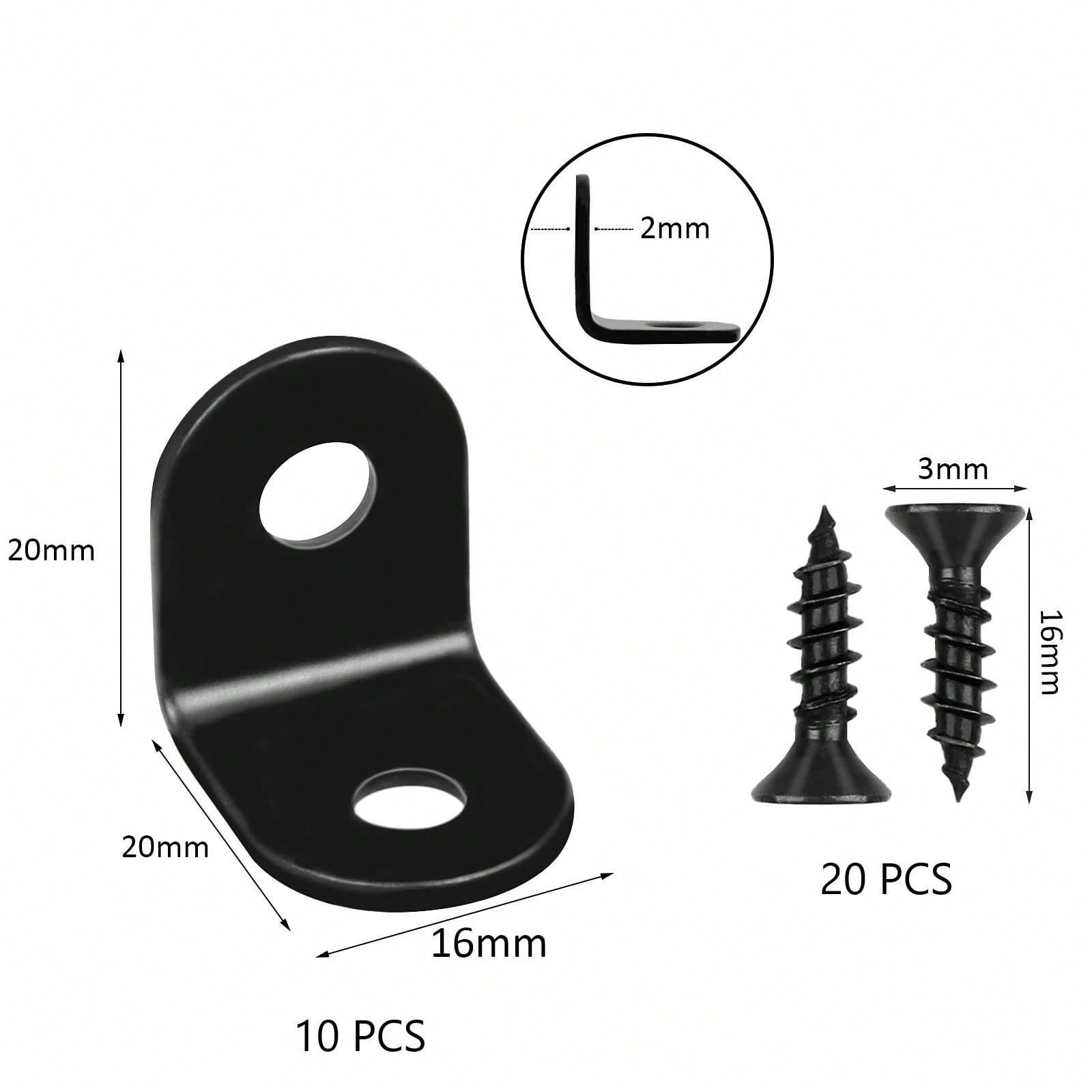 30 Pcs 20 X 20mm Corner Brace Right Angle Bracket Stainless Steel Black ...