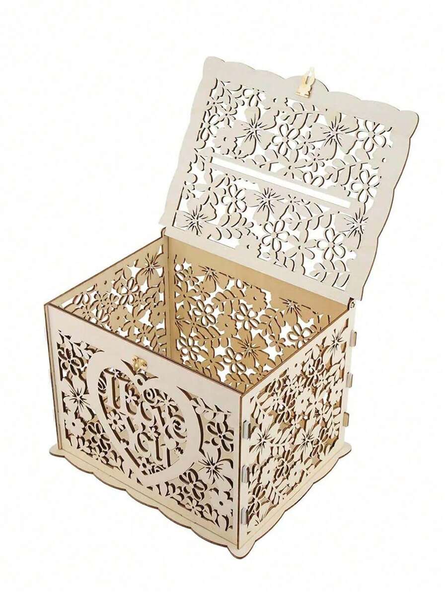 1 Set Wood Wedding Card Box With Lock And Cards Sign, Card Box For ...