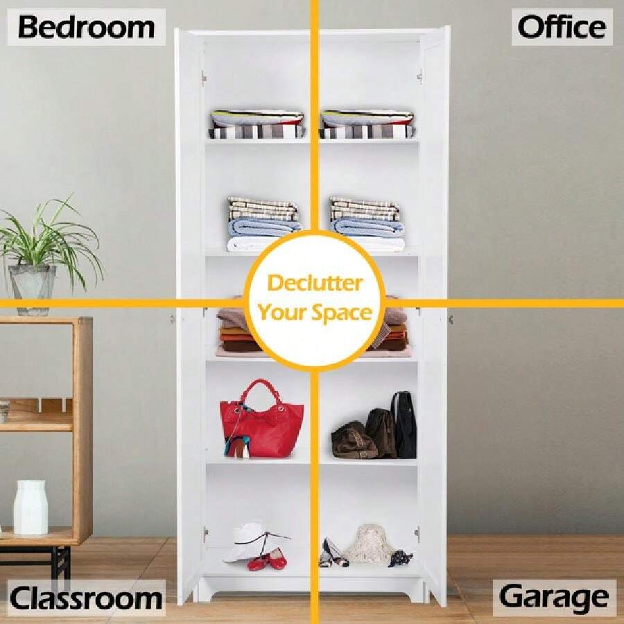 FCH Double Door Five-Tier Storage Cabinet White | SHEIN USA