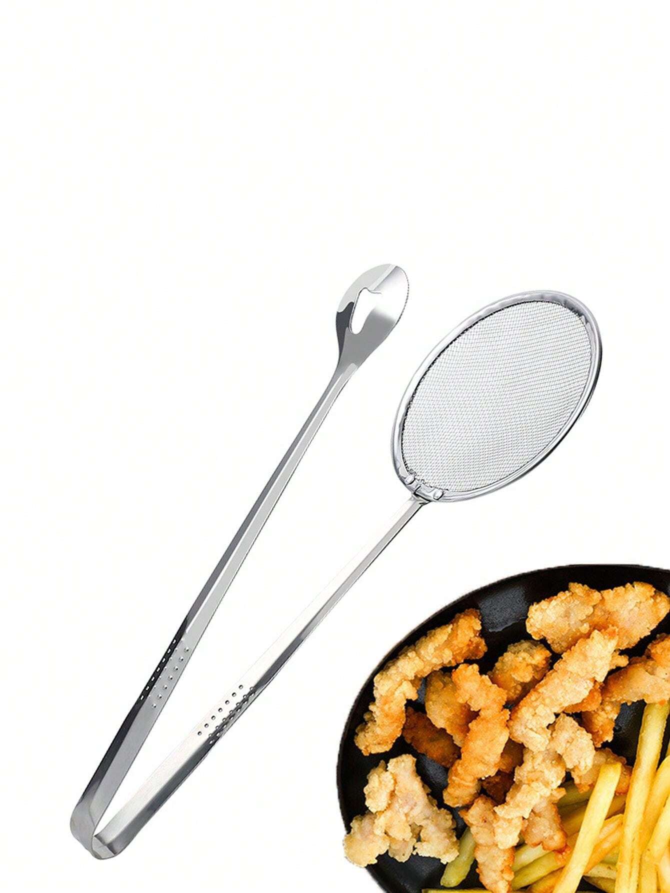1pc Stainless Steel Hollow Out Oil Filter Food Tongs, Oil Strainer ...