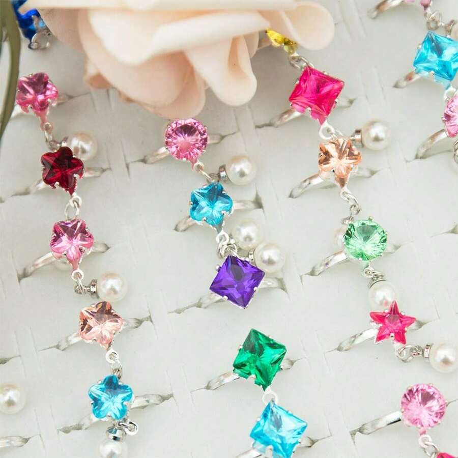 100 Pieces Little Girl Rings Jewelry Rings Girl Pretend Play Rings And ...