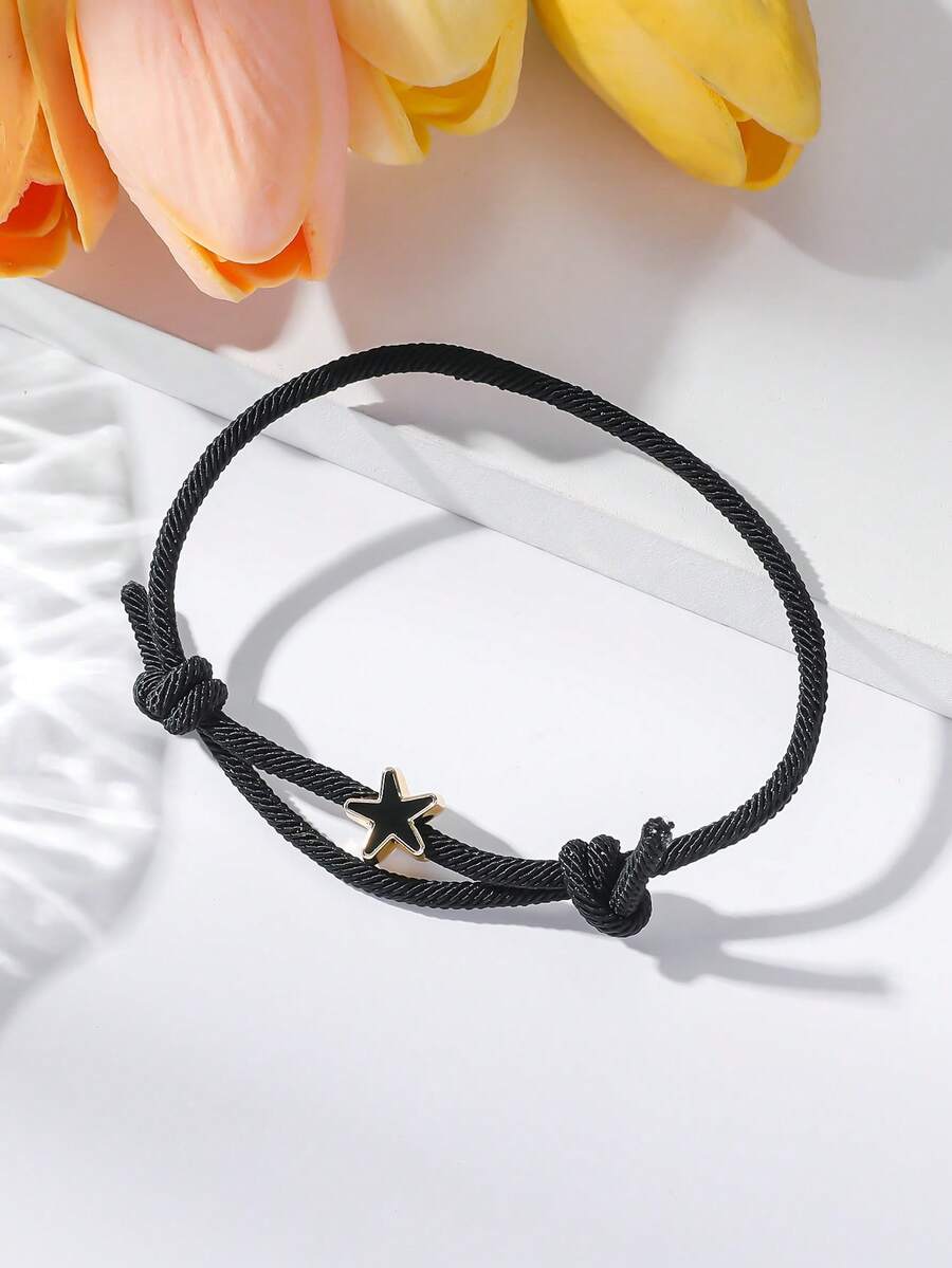 1pc Metallic Gold Star Black Rope Bracelet For Women, Suitable For ...