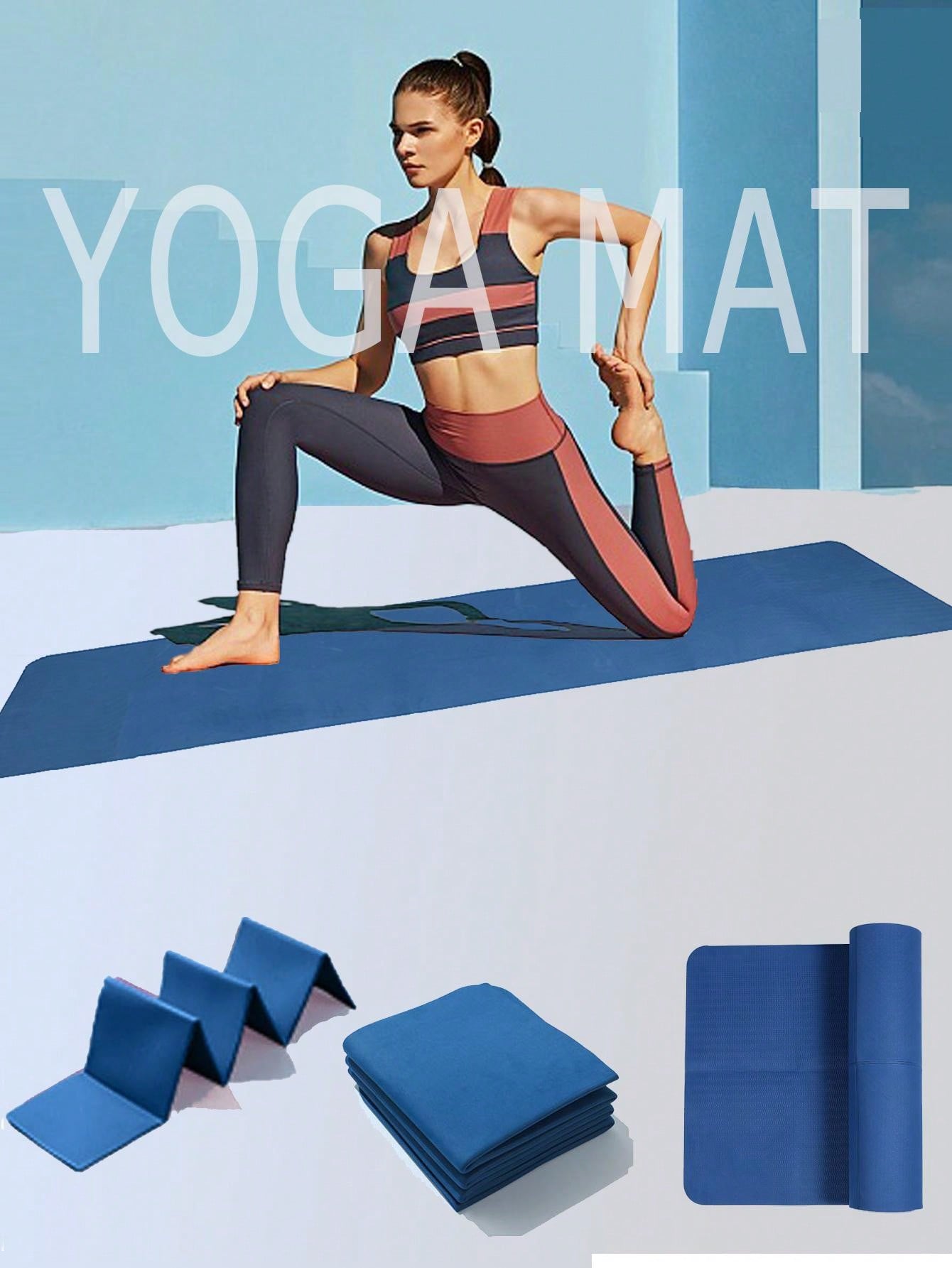 1pc 4mm Tpe Folding Portable Yoga Mat, Dual Sided Non-Slip Fitness Mat ...