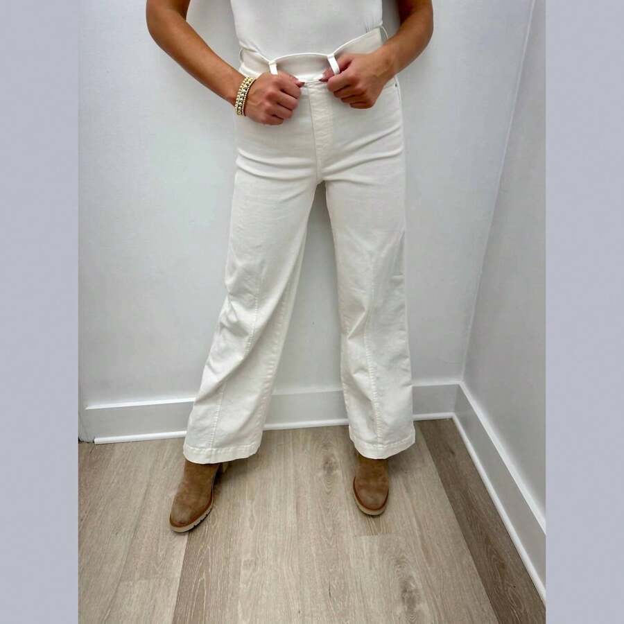 Spanx SPANX Seamed Front Wide Leg Jeans In Ecru | SHEIN USA Spanx SPANX Seamed Front Wide Leg Jeans In Ecru | SHEIN USA