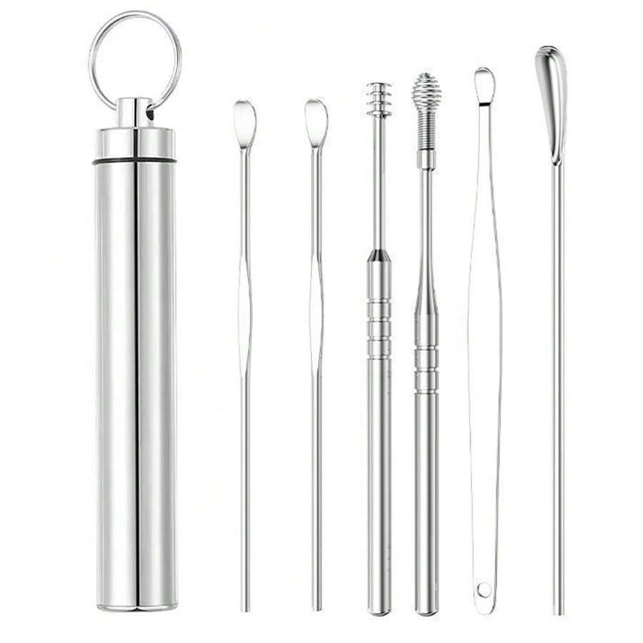 6Pcs/Set Ear Wax Pickers Stainless Steel Earpick Wax Remover Curette ...