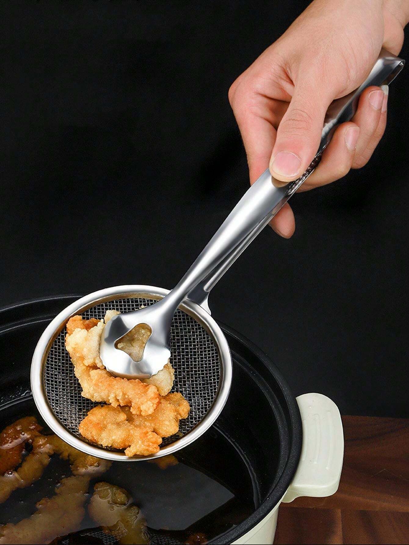 1pc Stainless Steel Hollow Out Oil Filter Food Tongs, Oil Strainer ...