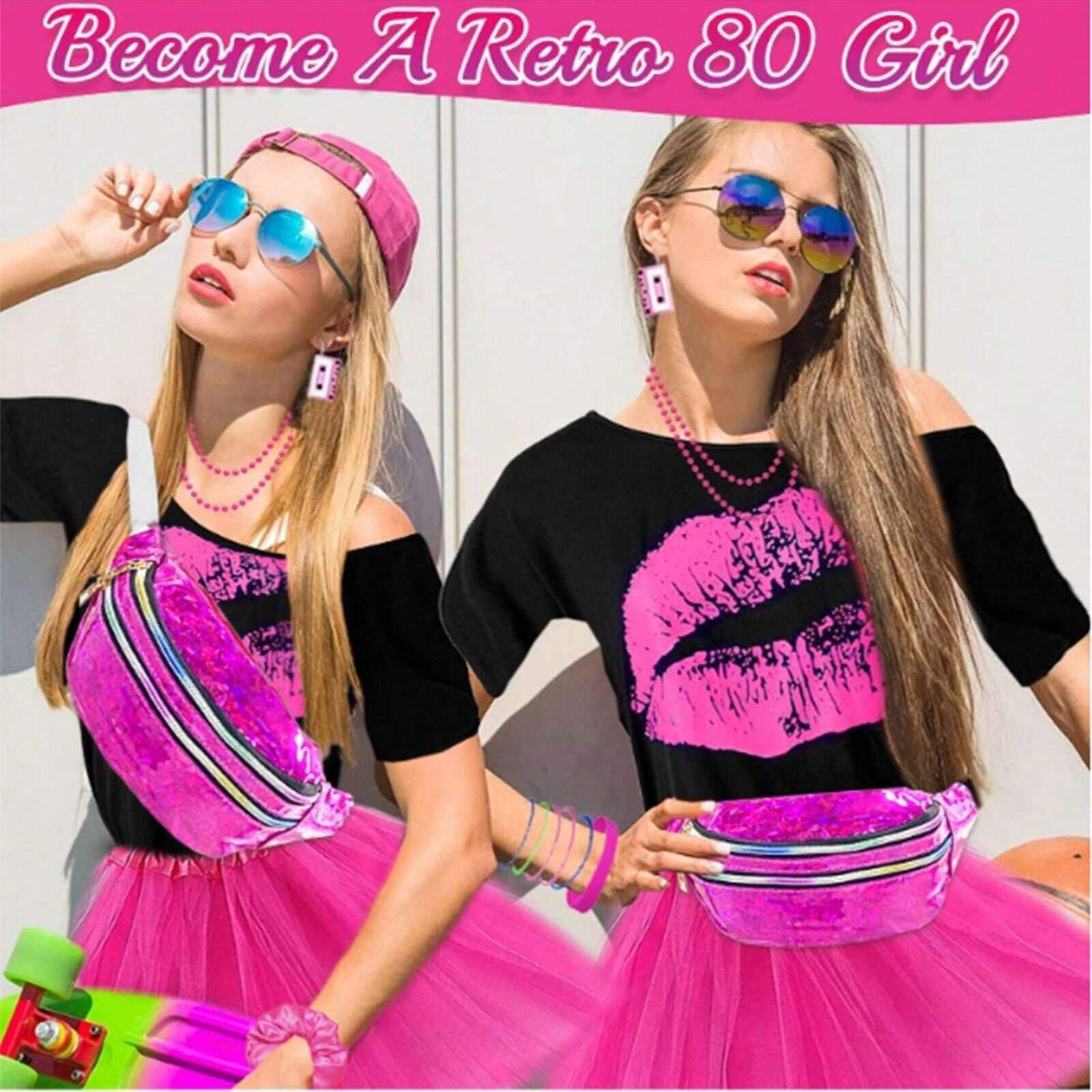 80s Costume Outfits Accessories Set For Girls, 1980s Fancy Dress Party ...