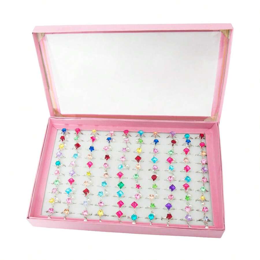 100 Pieces Little Girl Rings Jewelry Rings Girl Pretend Play Rings And ...