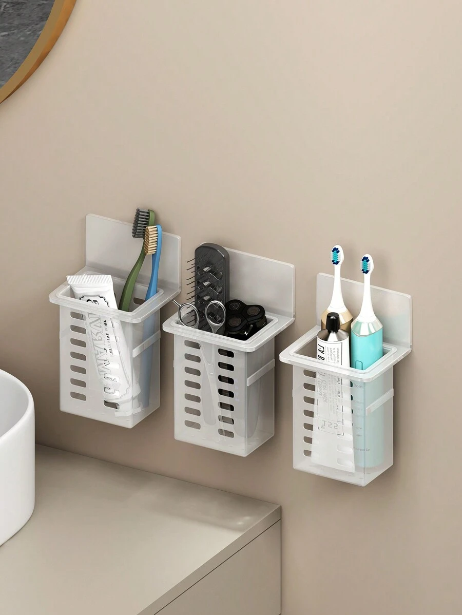 Wall-Mounted Bathroom Storage Rack For Toothbrushes, Toothpaste, Combs ...