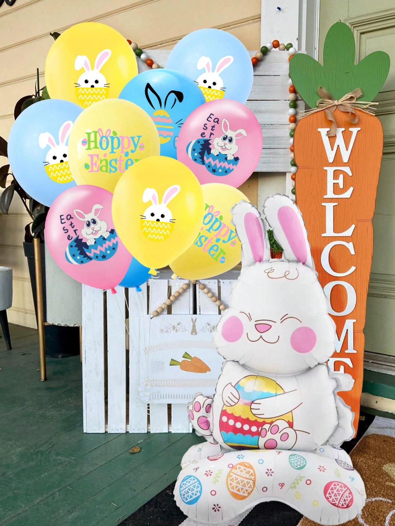11pcs Easter Bunny Shaped Balloon Set, Including Easter Greetings And ...
