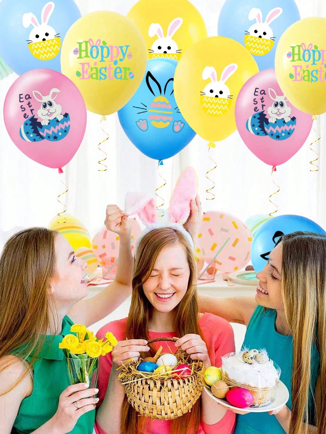 11pcs Easter Bunny Shaped Balloon Set, Including Easter Greetings And ...