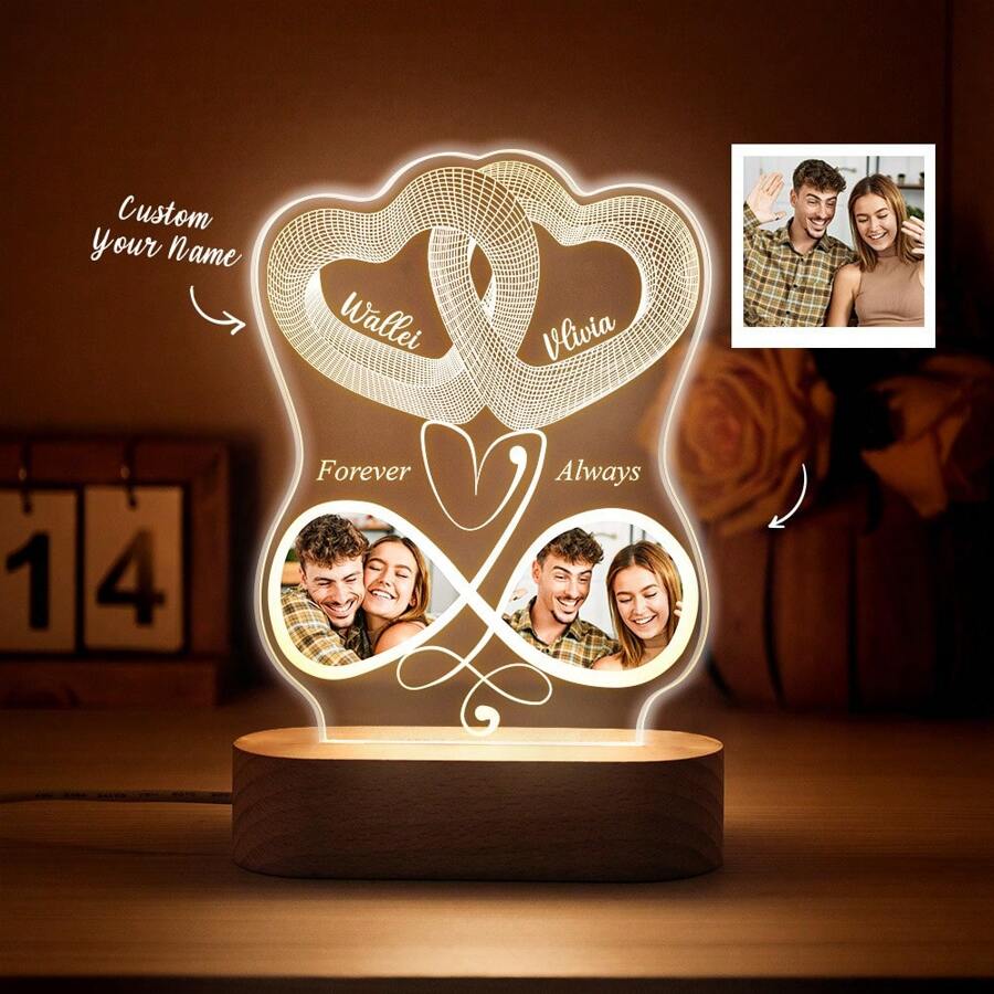 1pc Personalized Night Light With Custom Photo, Names &Amp;Amp; Date ...