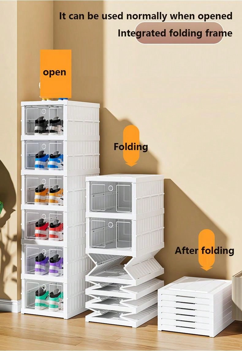 6-Layer No Installation Clear Plastic Shoe Storage Box, Foldable Shoe ...