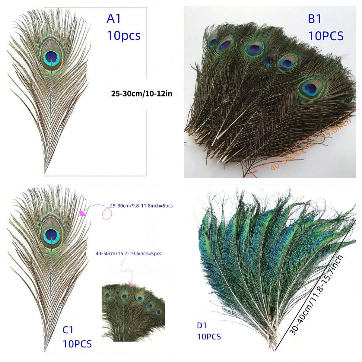 10-50pcs Artificial Peacock Eyes, Feathers 25-50cm For Diy Crafts ...