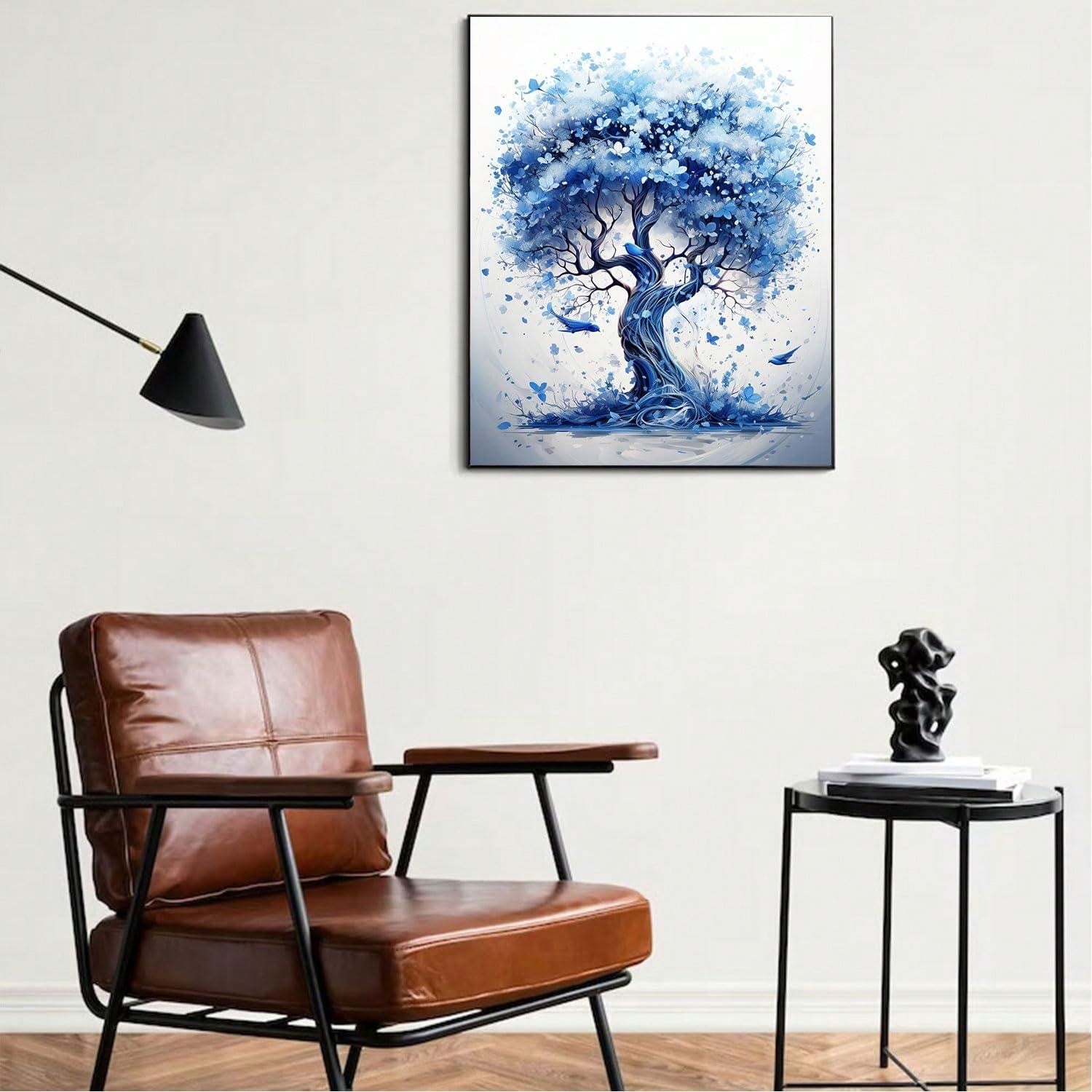 1pcs Canvas Wall Art Blue Tree Of Life Three Birds Tree Art Pictures ...