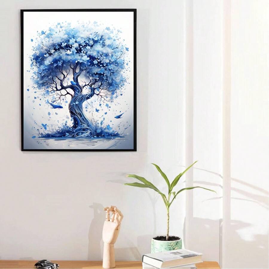 1pc Canvas Wall Art Blue Tree Of Life Three Birds Tree Art Pictures ...