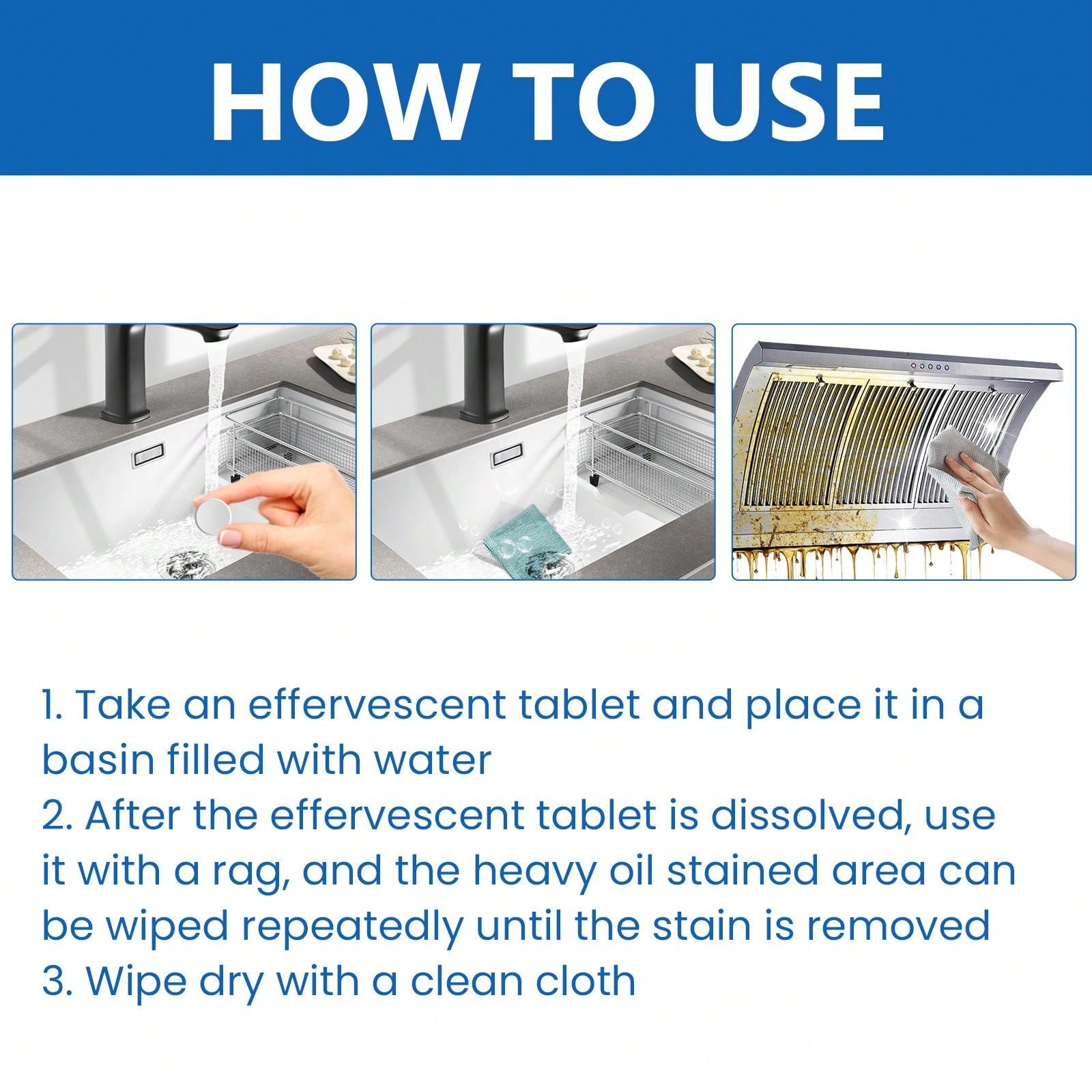 Kitchen Cleaning Effervescent Tablet, Removes Heavy Grease & Stains On ...