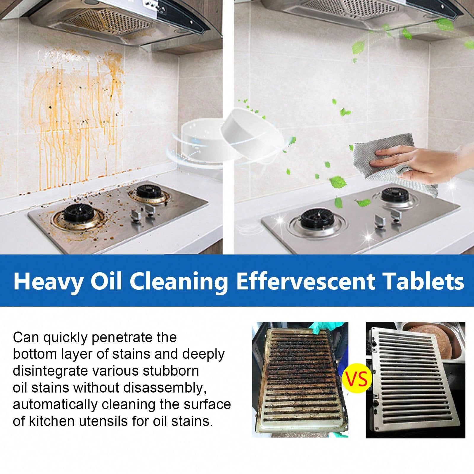 Kitchen Cleaning Effervescent Tablet, Removes Heavy Grease & Stains On ...