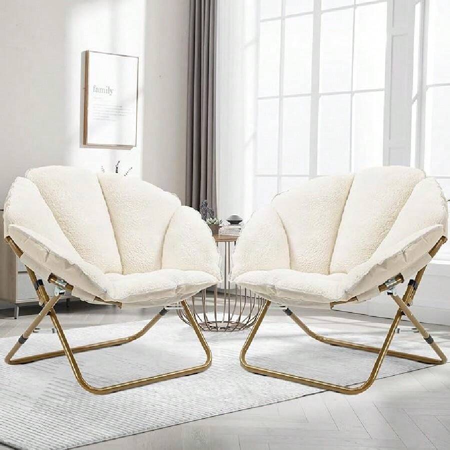 HOMEFUN Oversized Folding Saucer Chairs Set Of 2, Foldable Comfy Padded ...