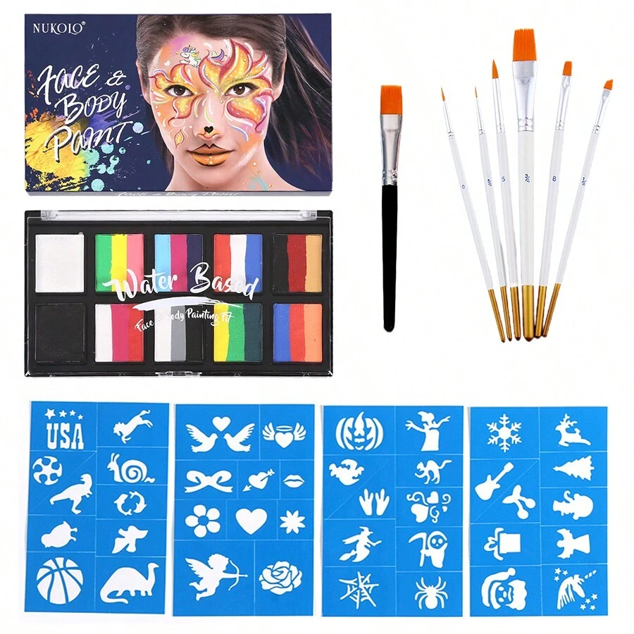 8 Grids Tri-Color Body Paint Palette, Water-Soluble Face Painting ...
