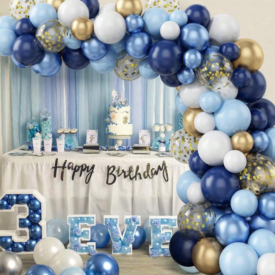 Navy Blue Balloon Arch Kit, 132PCS Blue And Gold Balloon Garland Kit ...