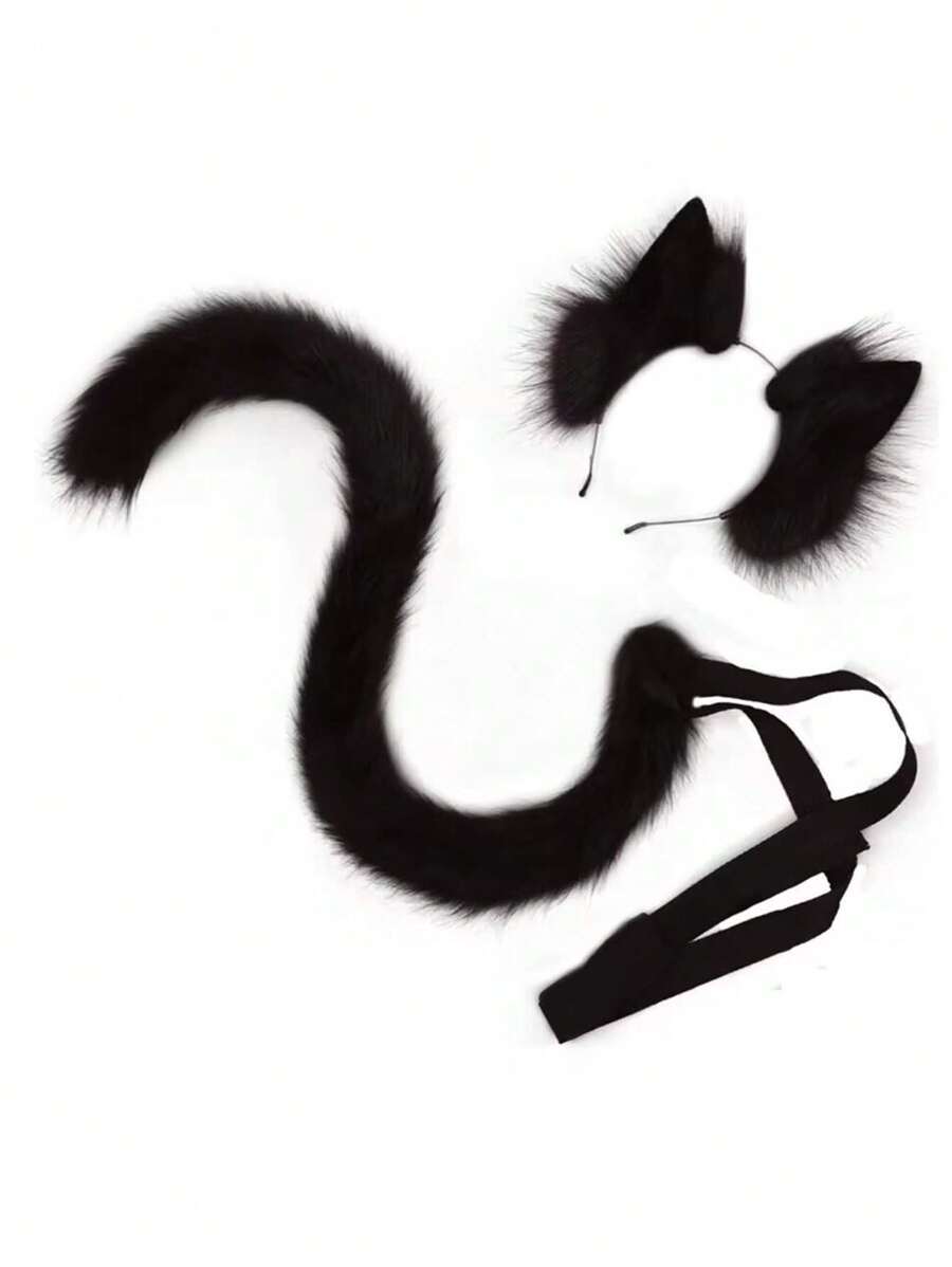 2pcs Cat Ears & Tail Set, Cosplay Costume Accessories, Handmade Furry ...