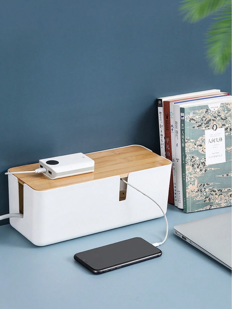 Cable Management Box, Wood Covered Cable Organizer, Storage Box For ...
