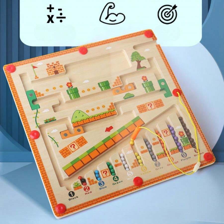 Magnetic Color And Number Maze, Montessori Wooden Puzzle Activity Board ...