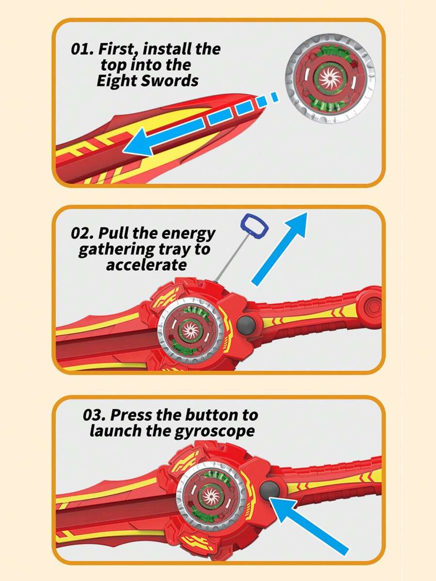 1 Set Of 3pcs Children's Sword-Shaped Beyblades Toy With Launcher ...