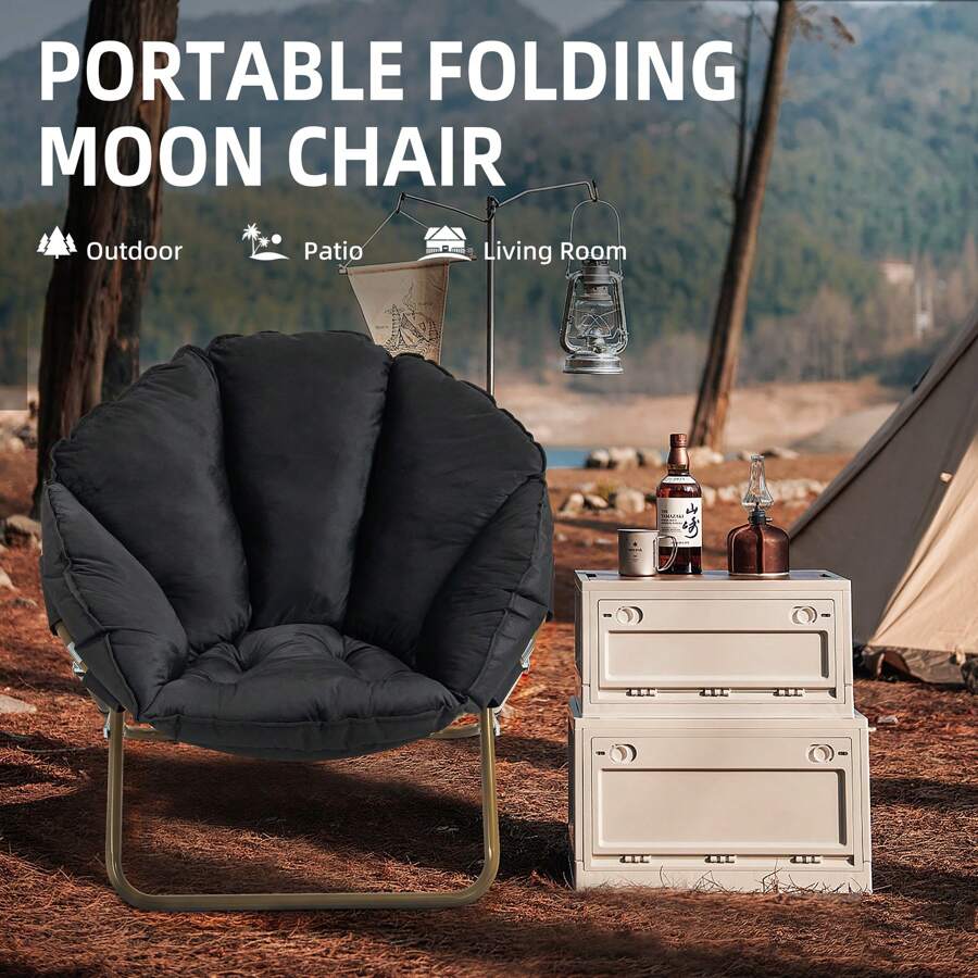 HOMEFUN Oversized Folding Saucer Chairs Set Of 2, Foldable Comfy Padded ...