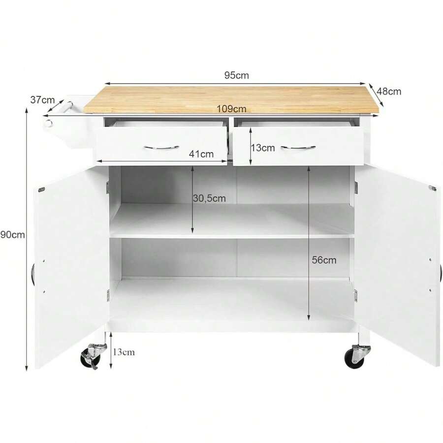 Movable Kitchen Trolley Wooden With Storage Shelf Drawers Kitchen ...
