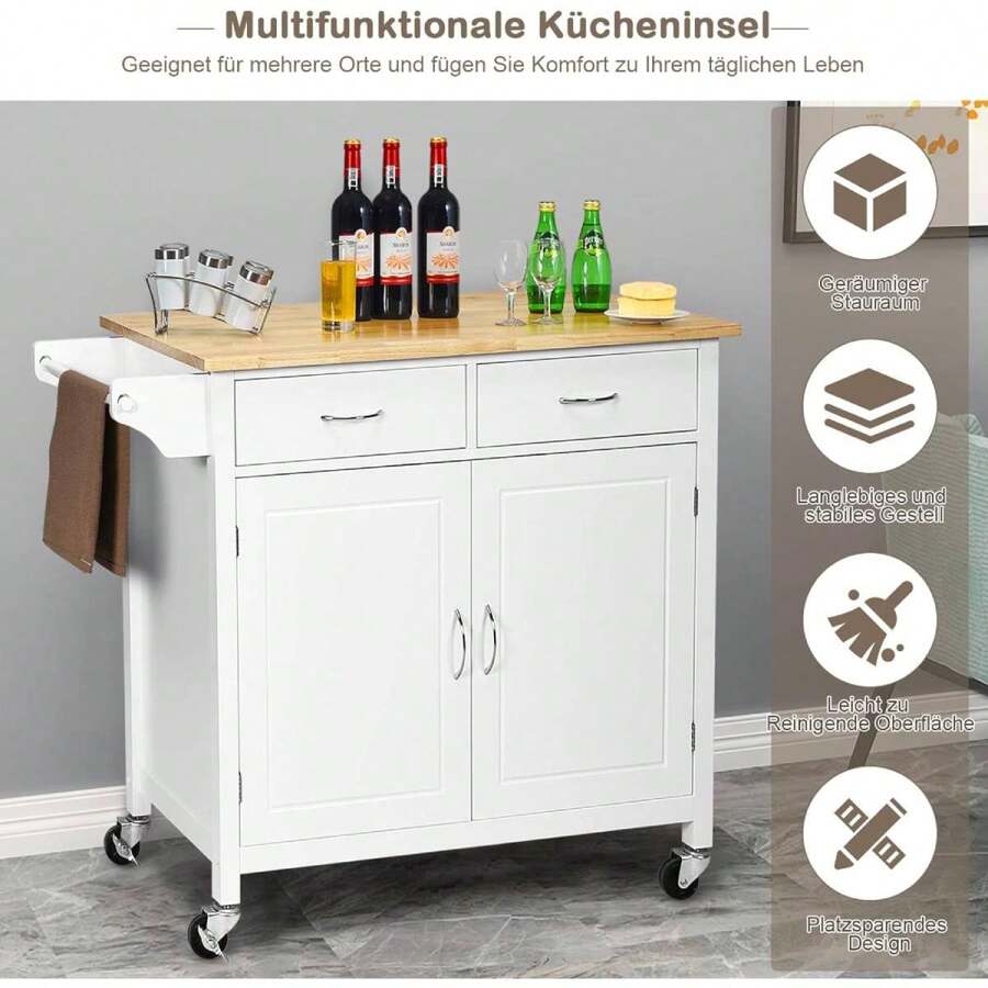 Movable Kitchen Trolley Wooden With Storage Shelf Drawers Kitchen ...