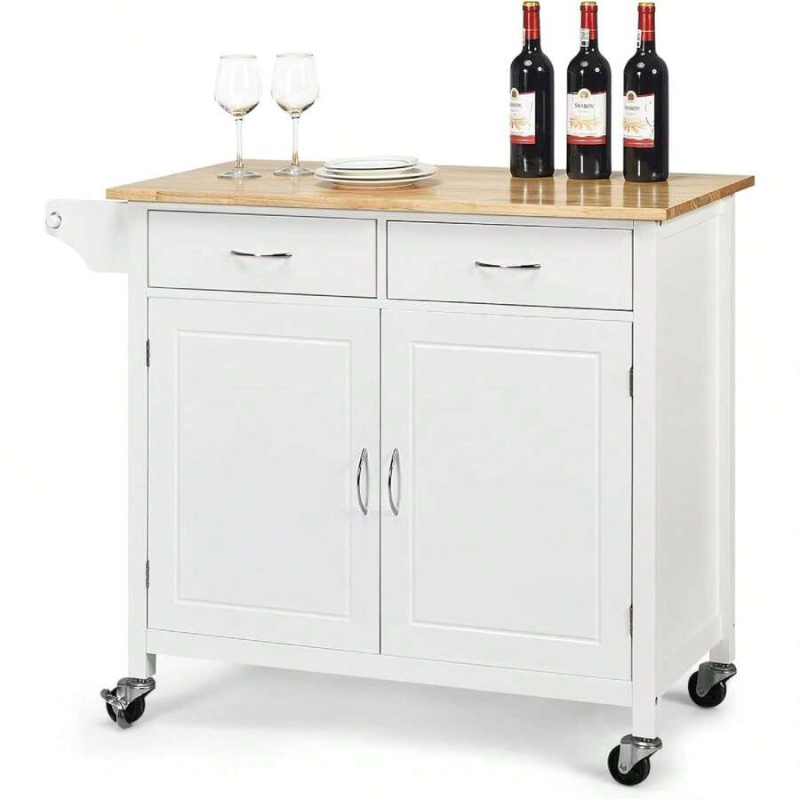 Movable Kitchen Trolley Wooden With Storage Shelf Drawers Kitchen ...