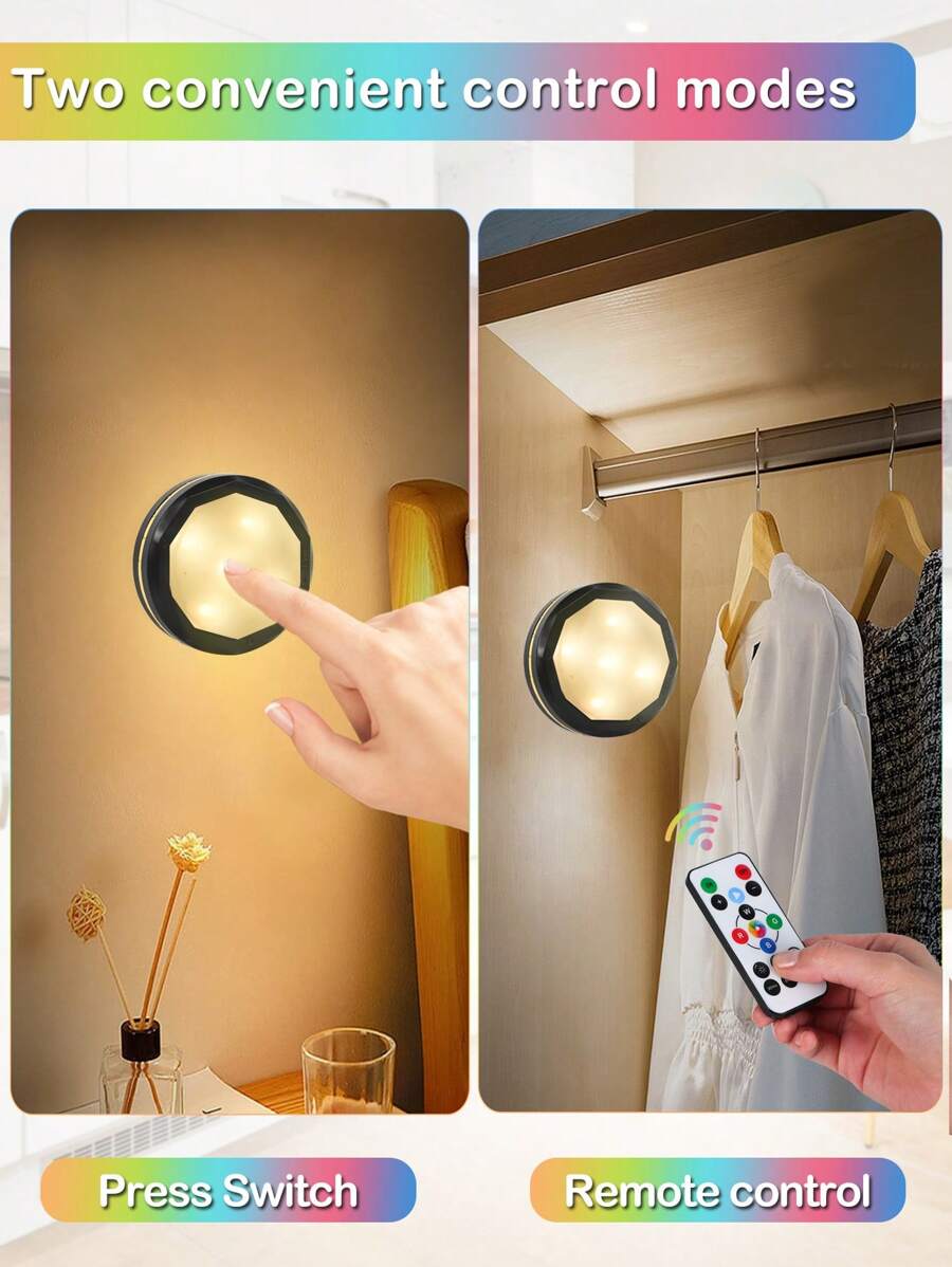 ENATECLITE LED Puck Lights With Remote Control, USB Rechargeable Puck ...