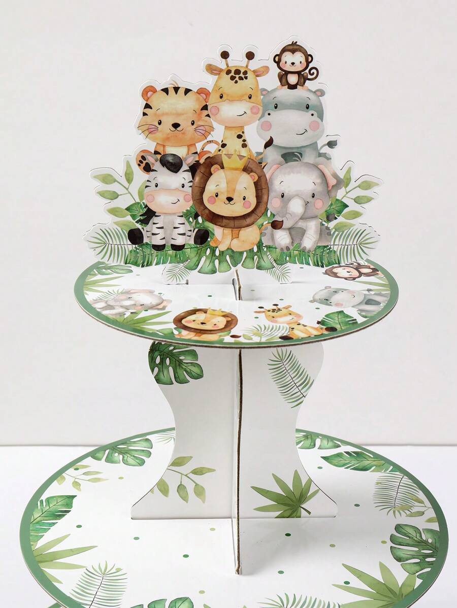 1pc Jungle Animal Style Cake Holder Stand, Jungle Safari Theme Birthday ...