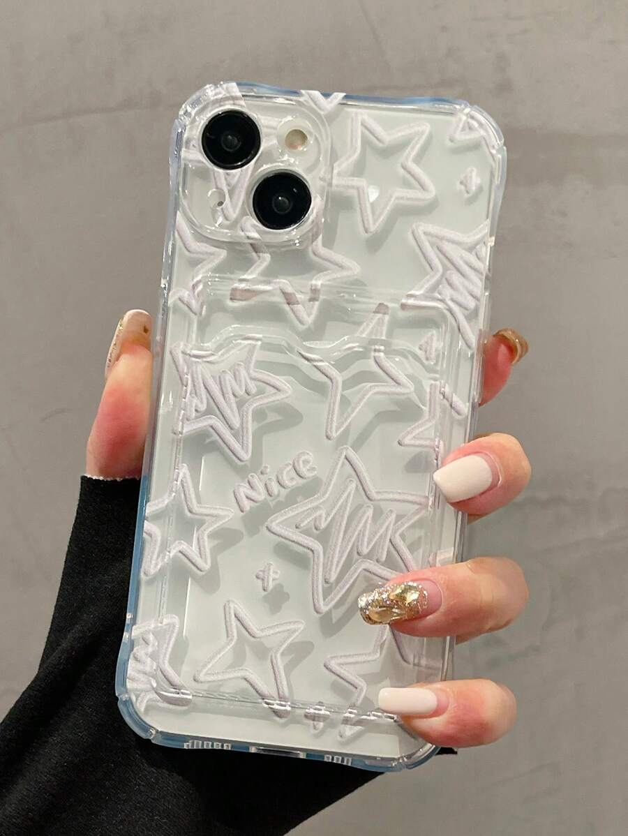 1pc Silver White Star Design Phone Case With Airbag And Card Slot For ...