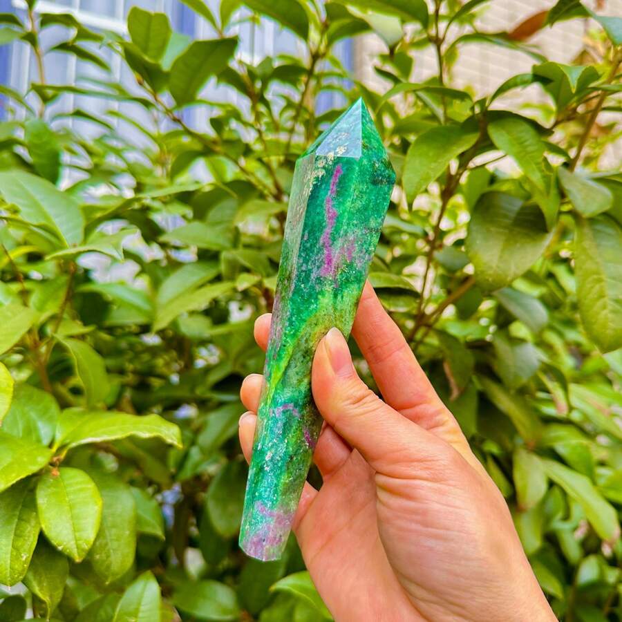 1pc 13-17cm Emerald Green & Ruby Sparkling Magic Wand With Base, Energy ...