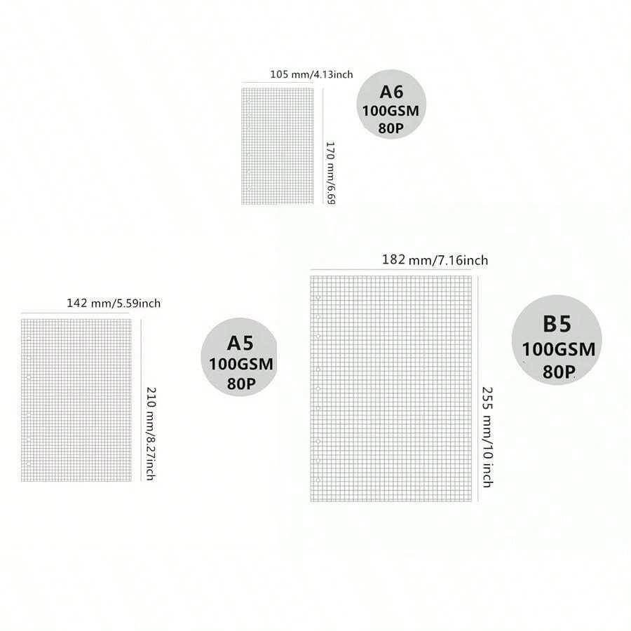 1pc 80 vellen/160 pagina's losbladig papier (raster/gevoerd), met 6 ...