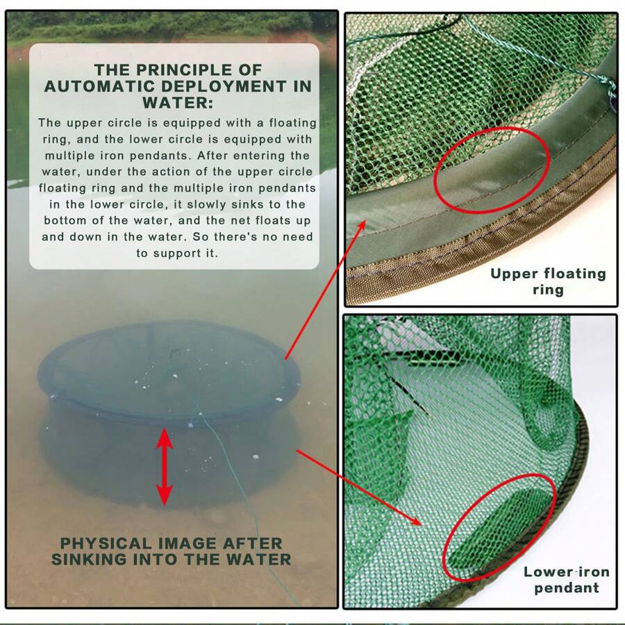 1pc Automatic Open Fishing Shrimp Net Nylon Foldable Crayfish Shrimp ...