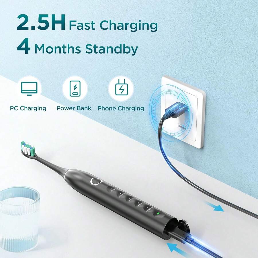 Electric Toothbrush With 5 Modes, Smart Timer Effectively Cleans Teeth ...